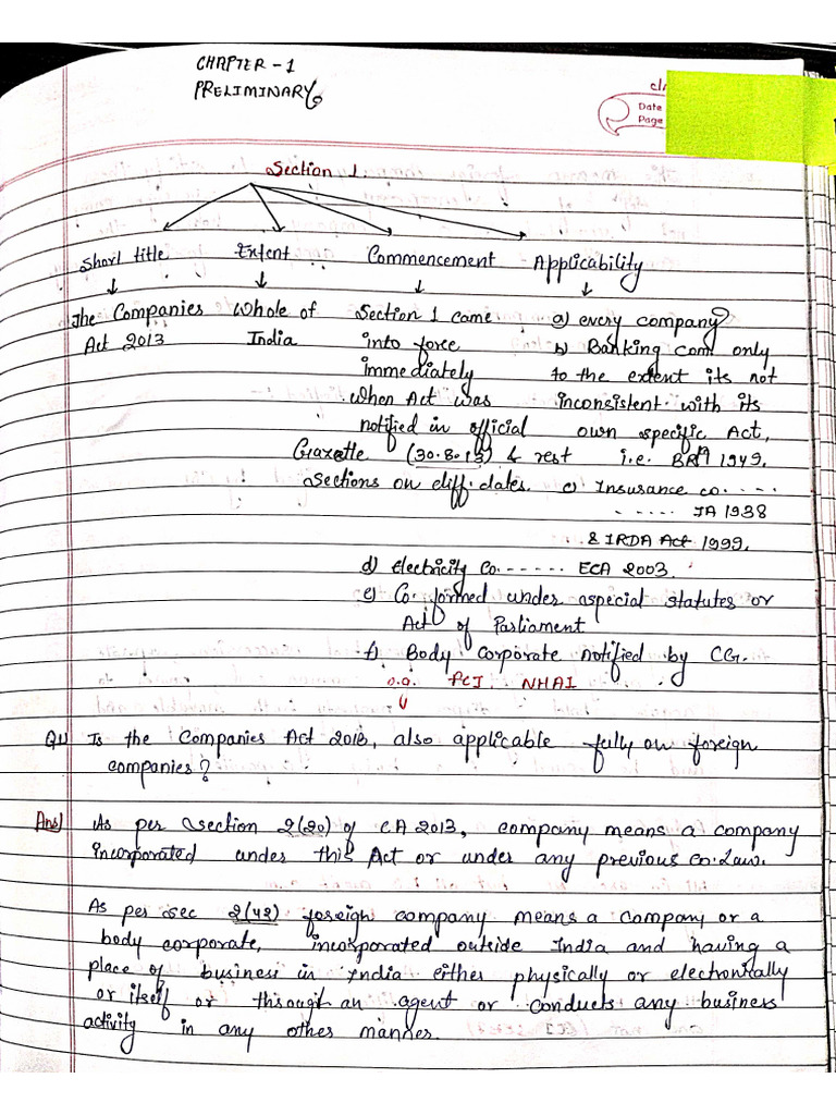 Company Law Handwritten Notes | PDF