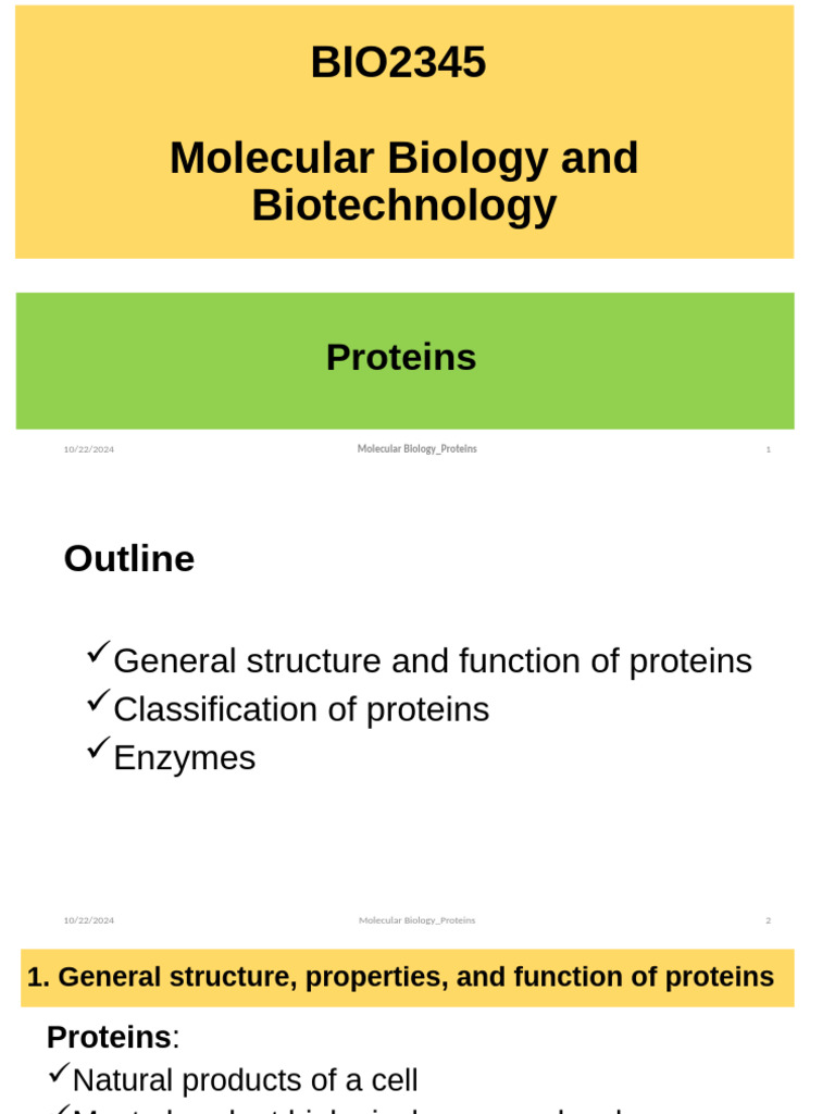 BIO2345 - Presentation 3 - Molecular Biology & Biotechnology - Proteins ...