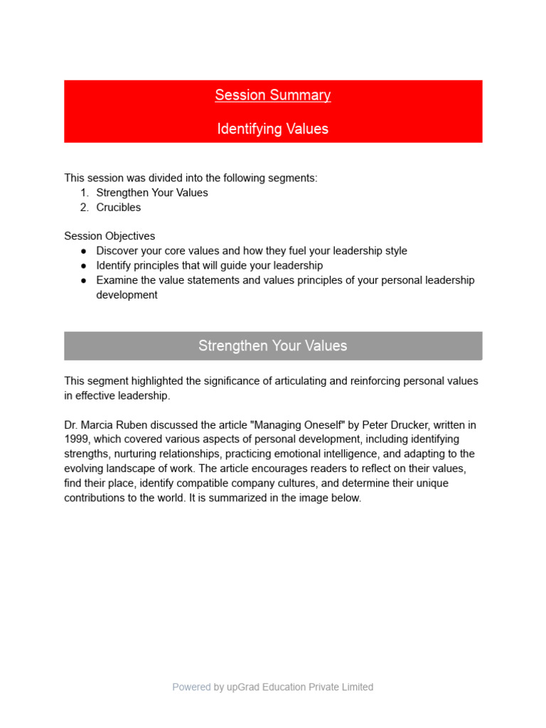 Session+Summary +Identifying+Values | PDF | Leadership