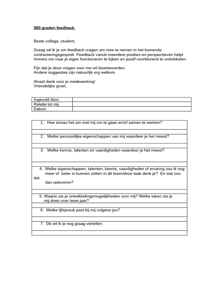 360 Graden Feedback Form | PDF