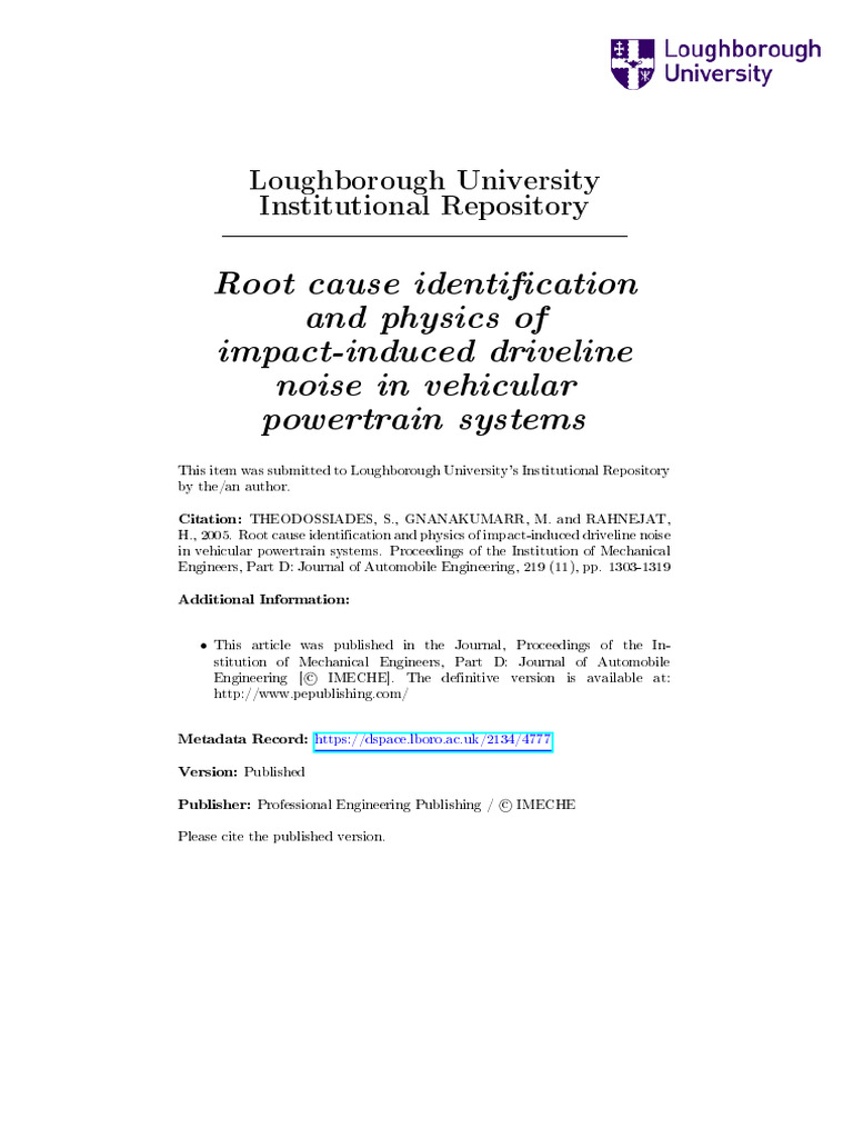 Root Cause Identification and Physics of Impact-Induced Driveline Noise ...