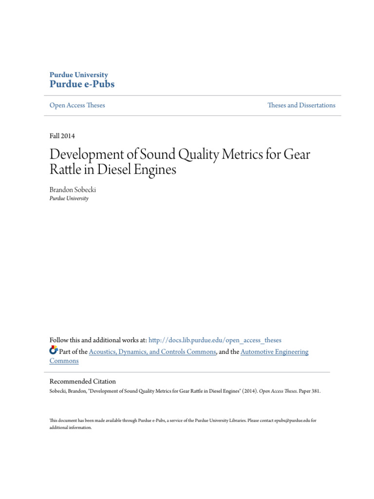 Development of Sound Quality Metrics For Gear Rattle Diesel Engine ...