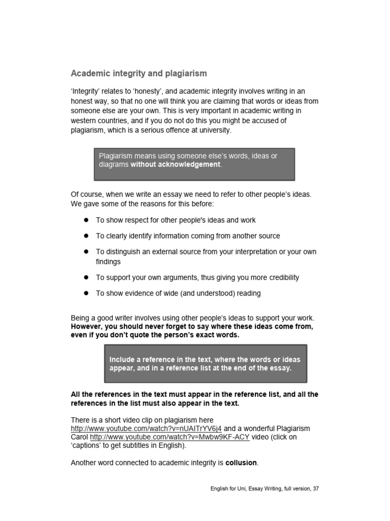 Integrity' Relates To Honesty', and Academic Integr | PDF | Plagiarism ...