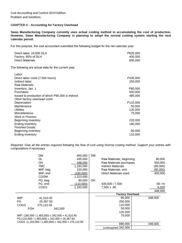 CH 4 Problems and Solutions Cost Accounting Book | PDF | Cost Of Goods ...
