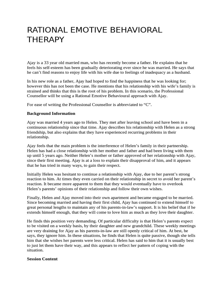 Rational Emotive Therapy for Ajay's Self-Esteem | PDF | Rational ...