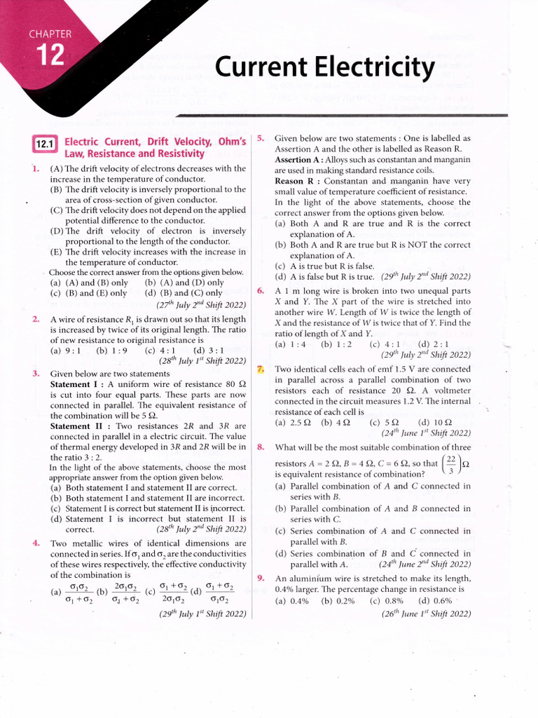 JEEmainsPYQs Current Electricity | PDF | Electrical Resistivity And Conductivity | Electrical ...