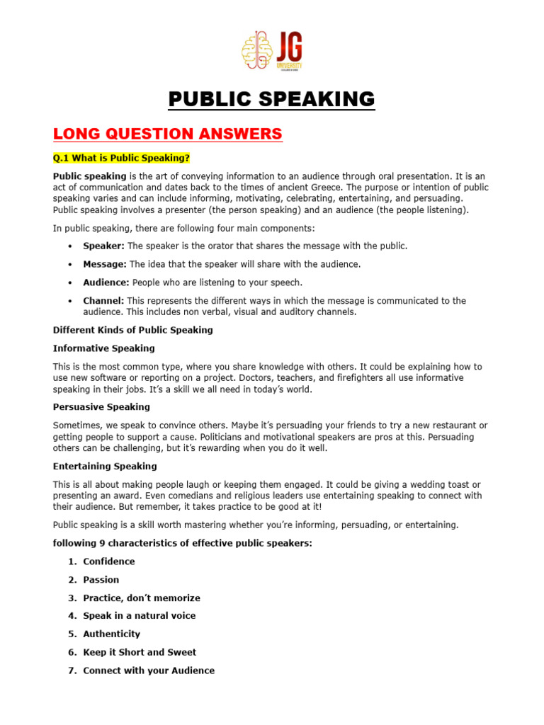 SEM 3 - PUBLIC SPEAKING STUDY MATERIAL | PDF | Public Speaking ...