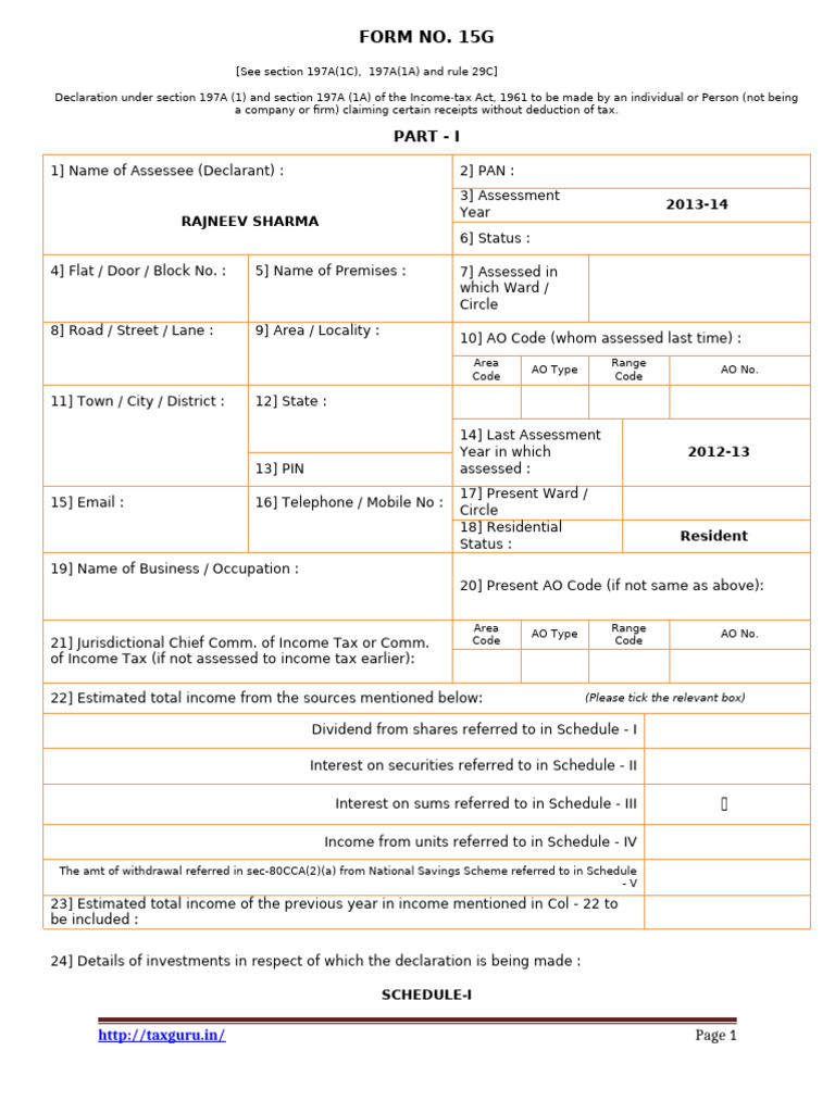 Form No 15G | PDF | Interest | Taxes