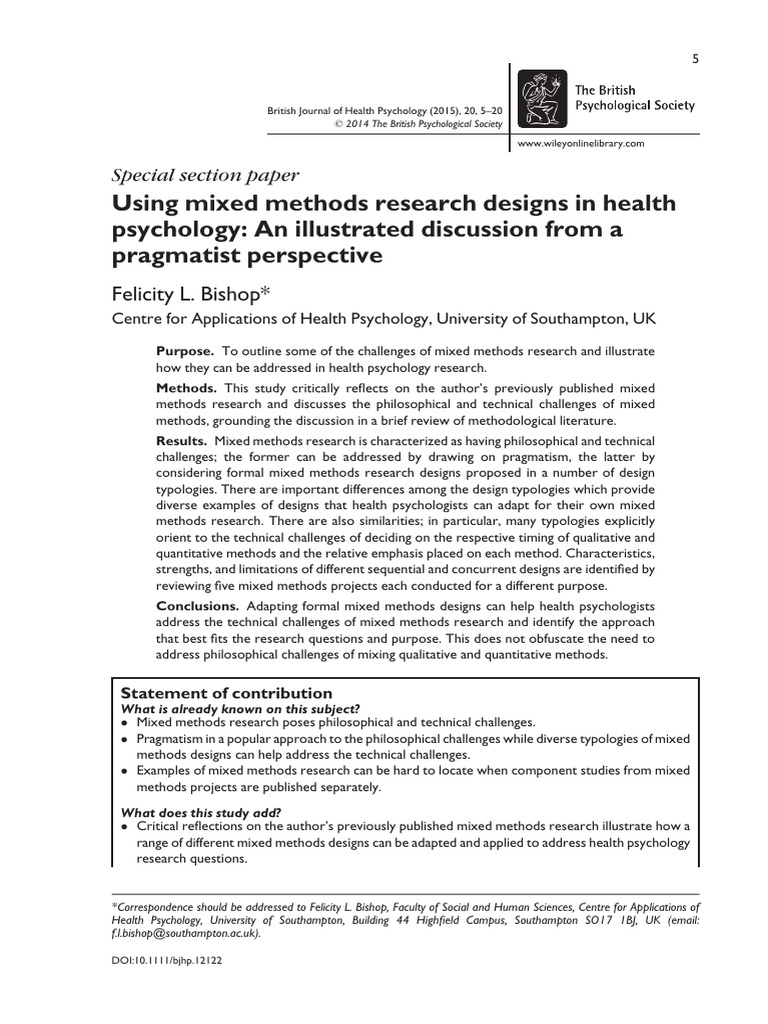 British J Health Psychol - 2014 - Bishop - Using mixed methods research designs in health ...