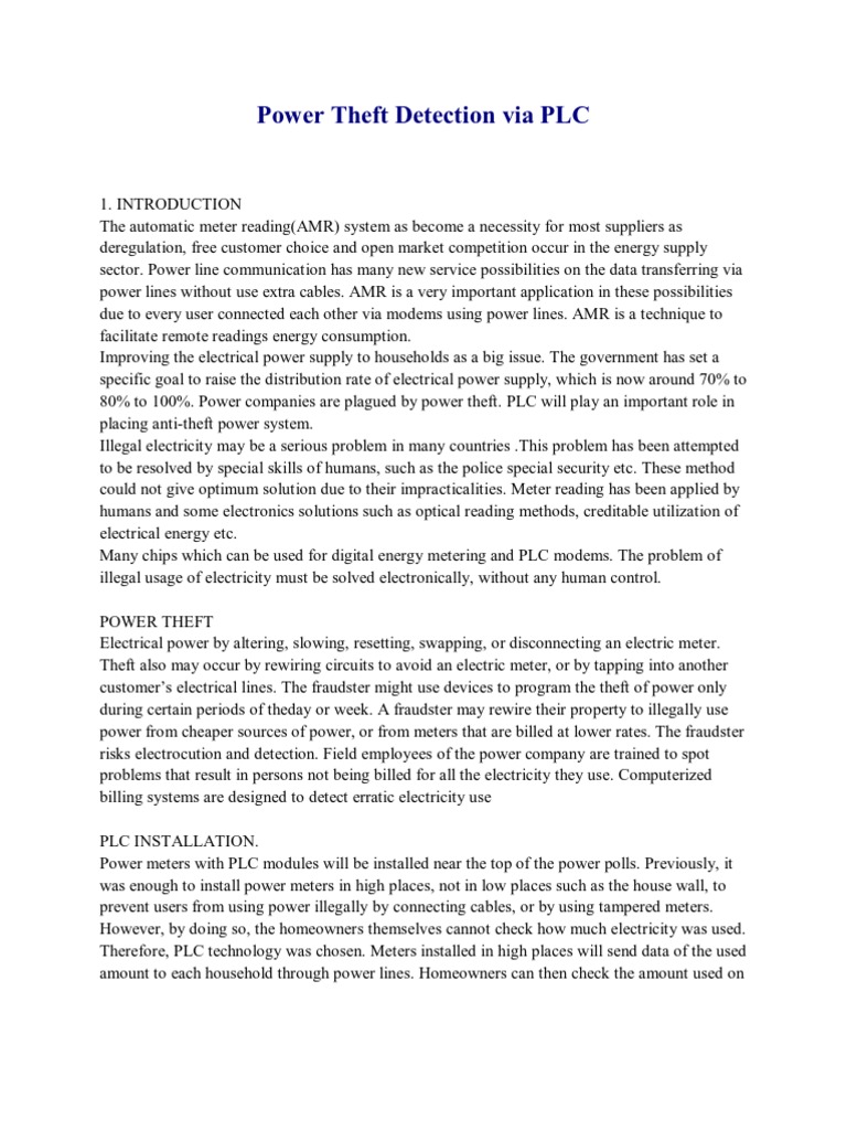 Power Theft Detection Via PLC | PDF | Electric Power Transmission ...