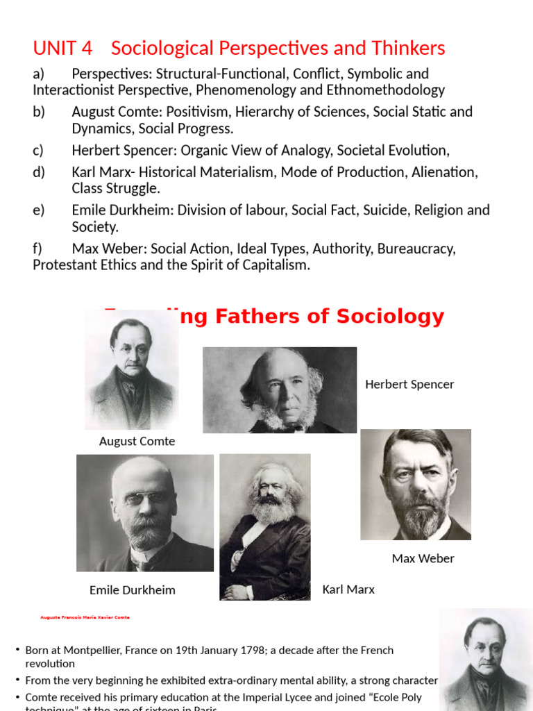 UNIT IV - Sociological Perspectives and Thinkers - 2024 | PDF | Émile ...