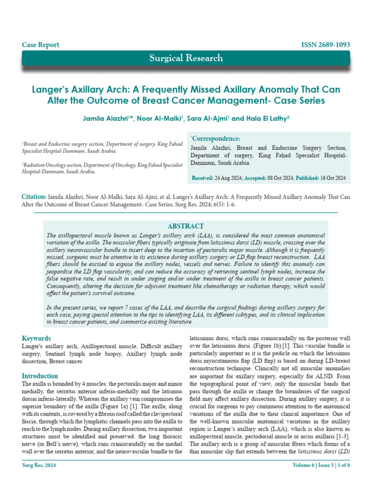 Langer's Axillary Arch: A Frequently Missed Axillary Anomaly That Can ...