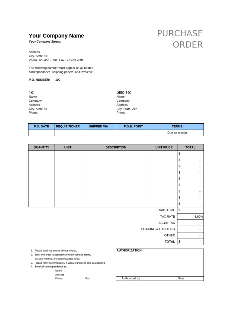 Purchase Order | PDF | Invoice | Receipt
