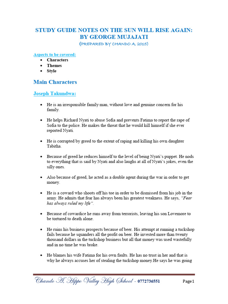 Chando Aaron - Study Guide Notes On The Sun Will Rise Again | PDF ...