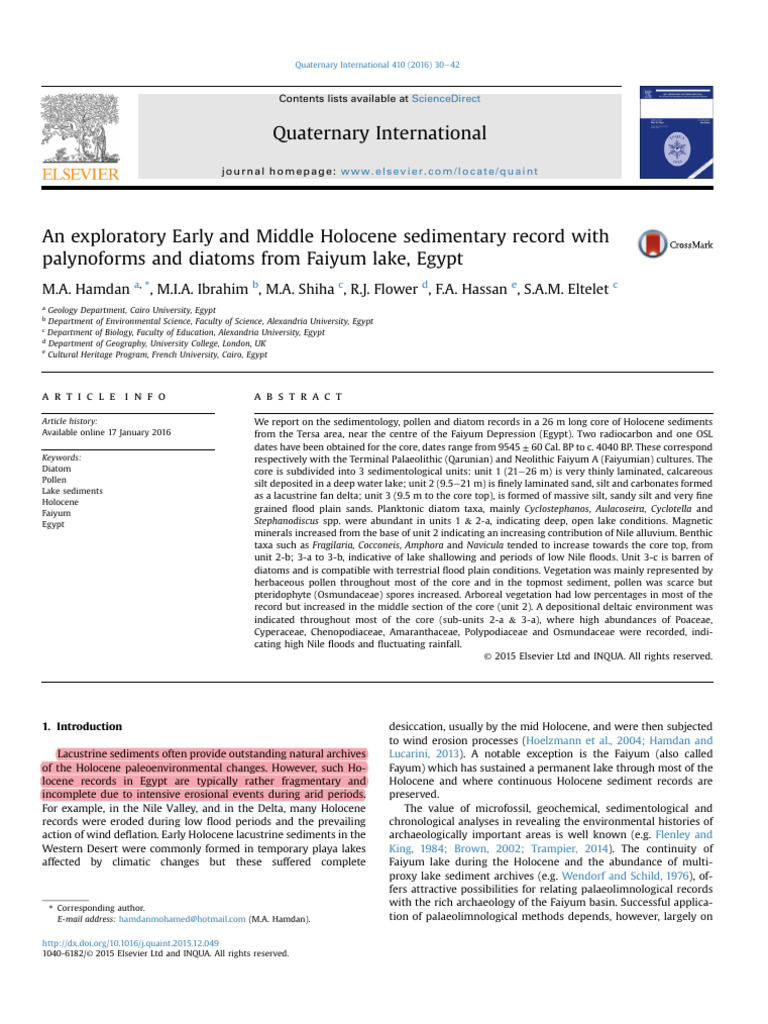 Holocene Sedimentary Record of Faiyum Lake | PDF | Earth Sciences ...