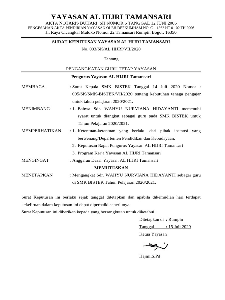 SK YAYASAN DEVI ANDIYANI PUTRI, S.Pd.I | PDF