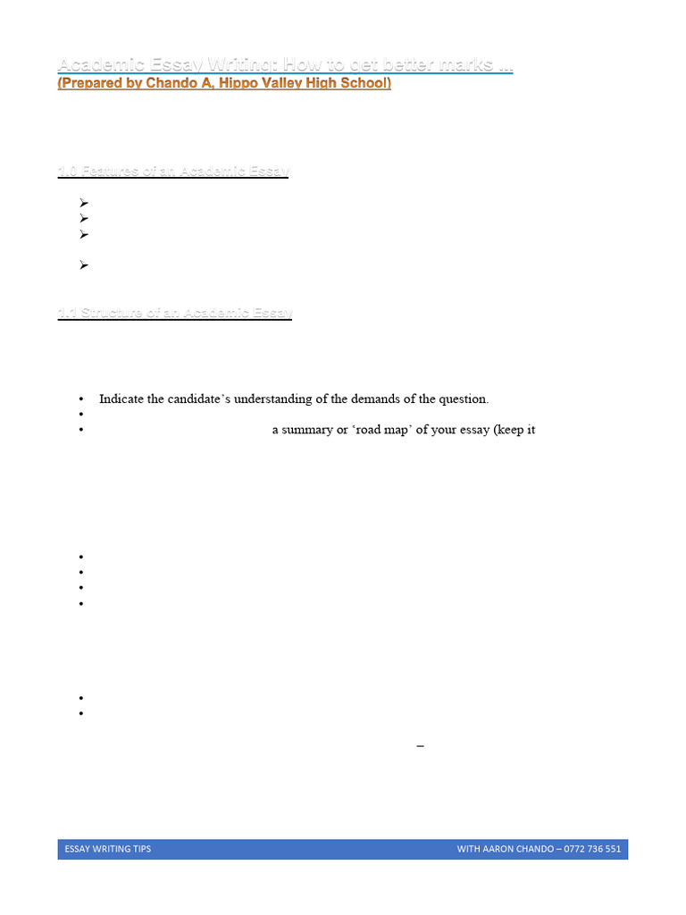 DJ Ngwambi (Aaron Chando) Essay Writing Tips | PDF | Essays | Subject ...