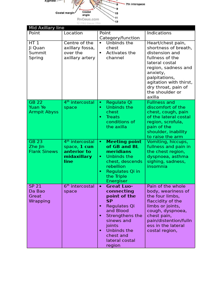 Mid Axillary Line Acupuncture Points | PDF | Thorax | Abdomen
