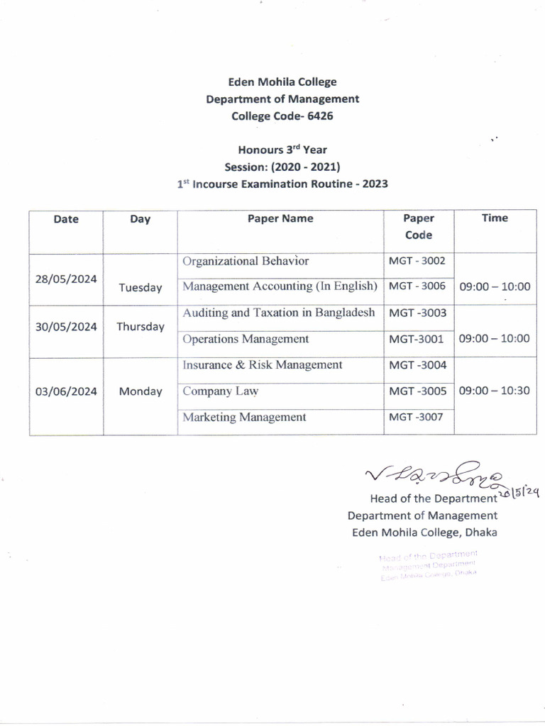 Honours 3rd Year 1st Incourse Routine | PDF