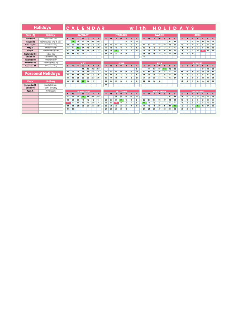 Calendar 2024 With Holidays Template | PDF | Public Holiday | Festival