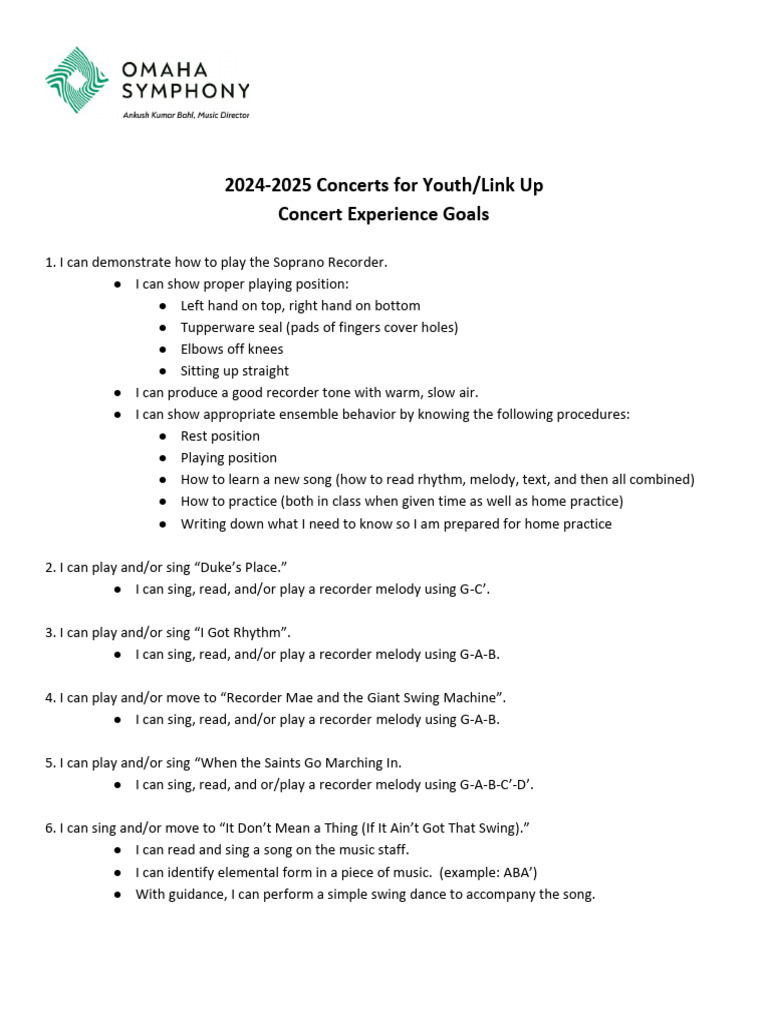 2024 2025 Concert Experience Goals | PDF | Recorder (Musical Instrument ...