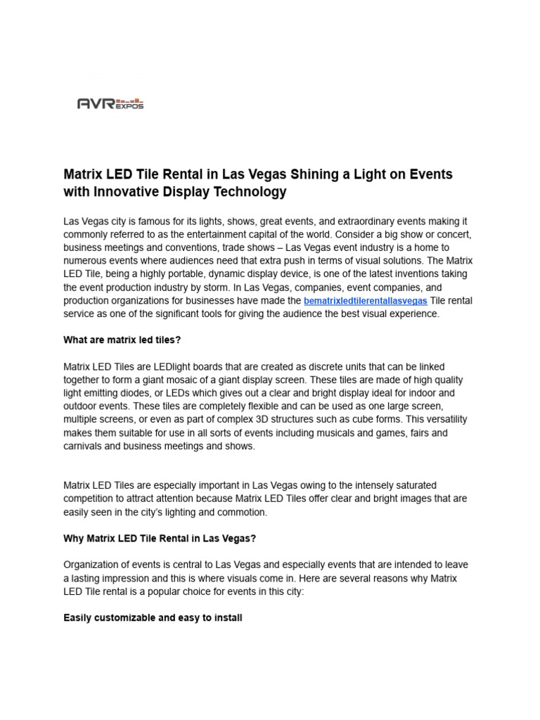 Matrix LED Tile Rental in Las Vegas Shining A Light On Events With ...