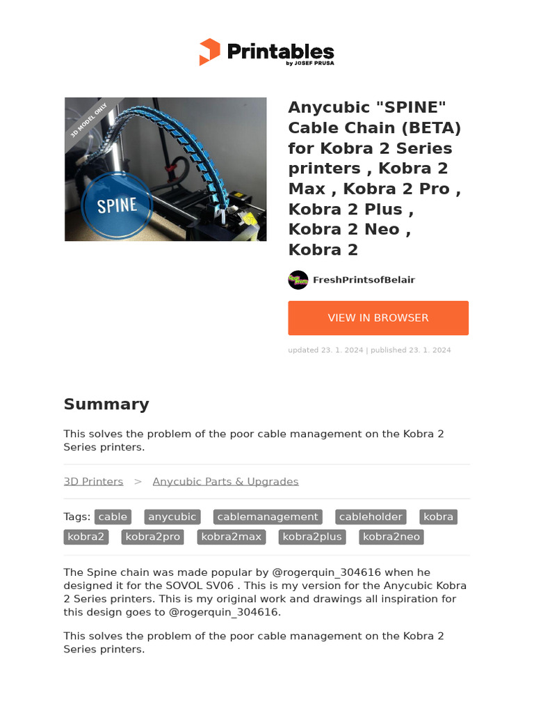 Anycubic Spine Cable Chain Beta For Kobra 2 Series Printers Kobra 2 Max ...