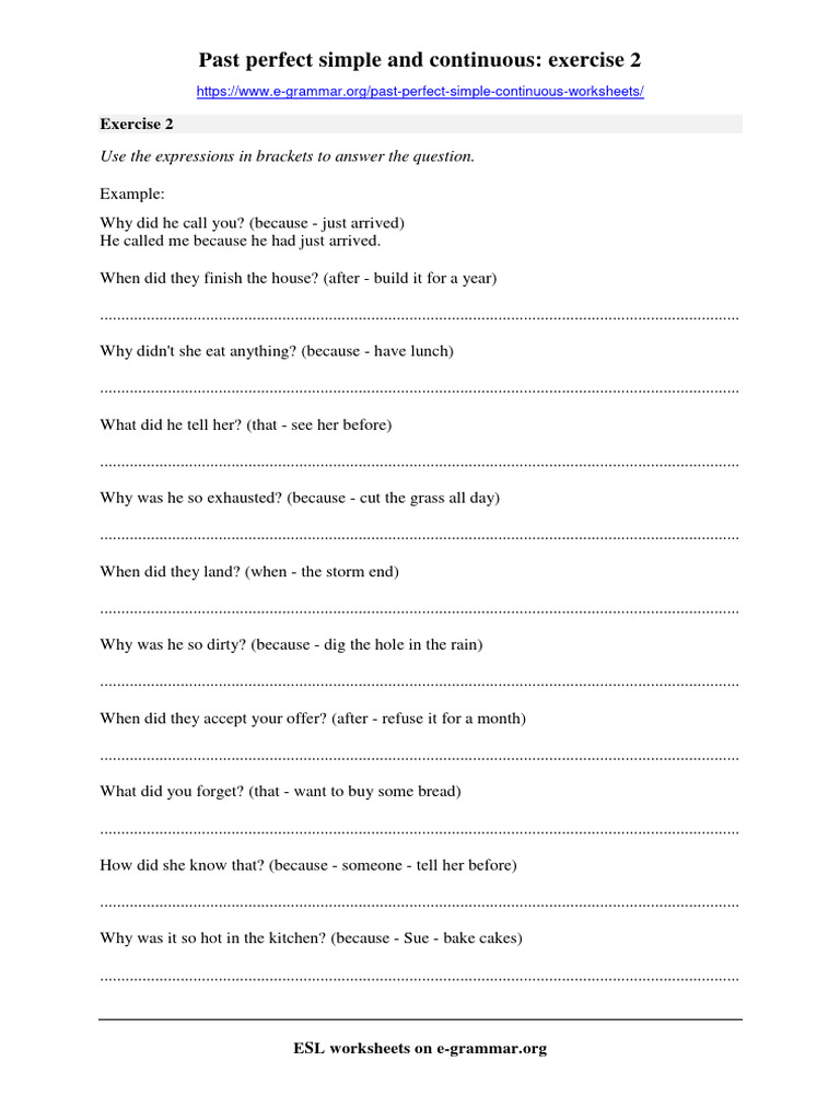 Past Perfect Simple Continuous Exercise 2 | PDF