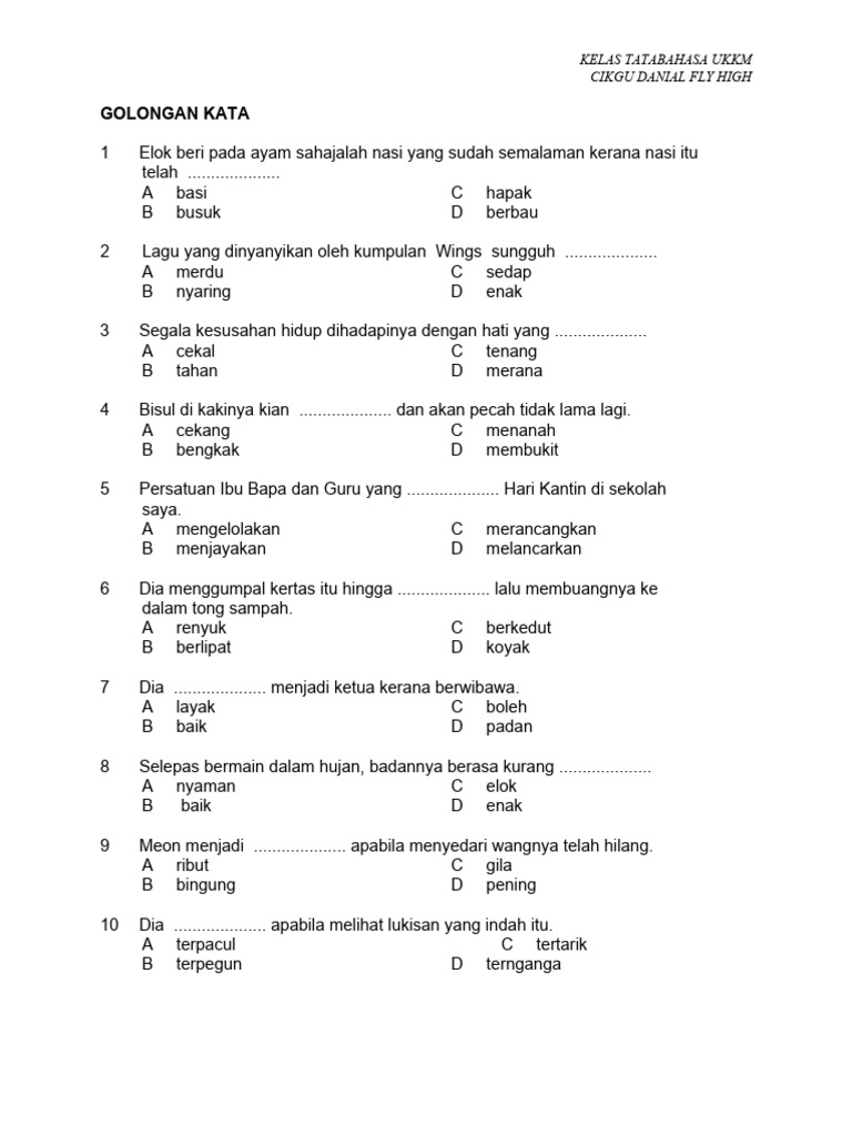 Soalan Tatabahasa Ukkm - 7 Okt 2024 | PDF