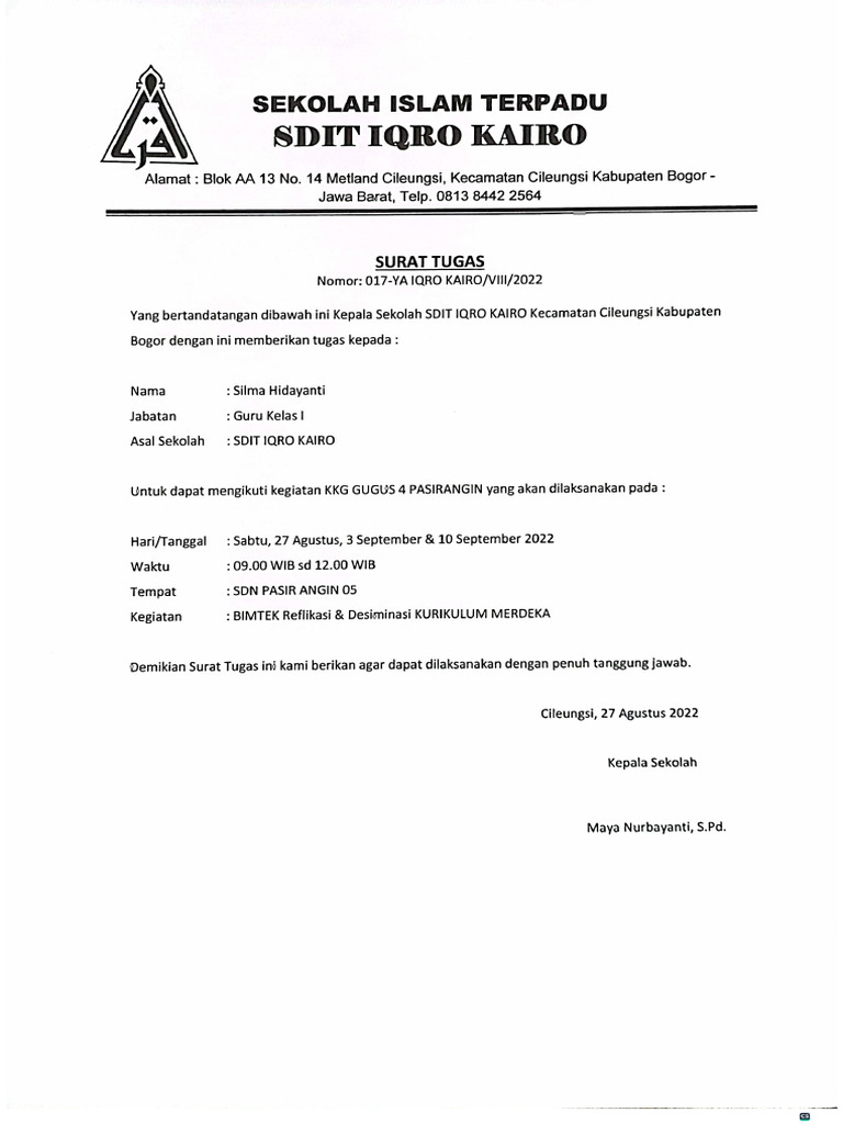 Surat Tugas Bu Silma | PDF
