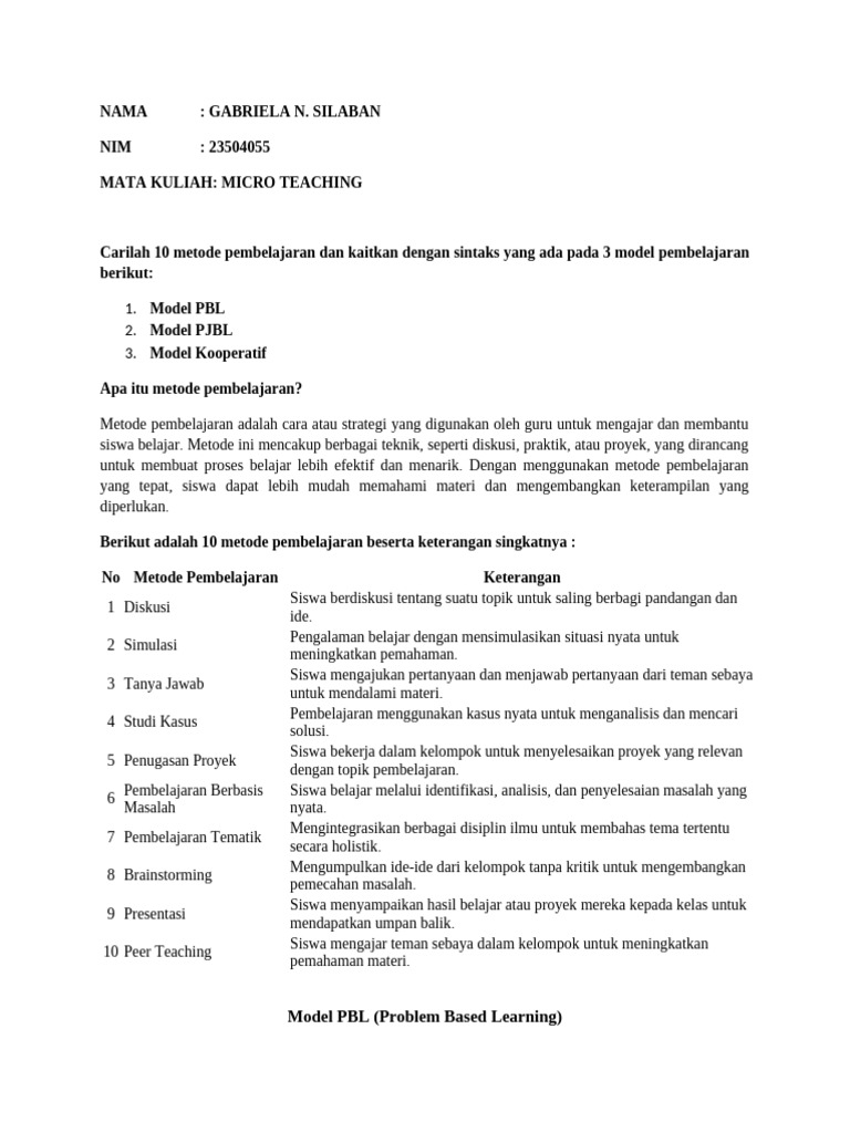 10 Metode Pembelajaran Efektif | PDF