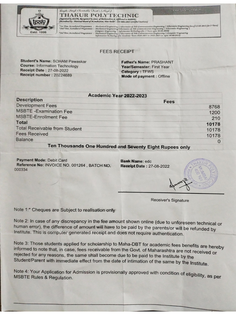 Fees Receipt | PDF
