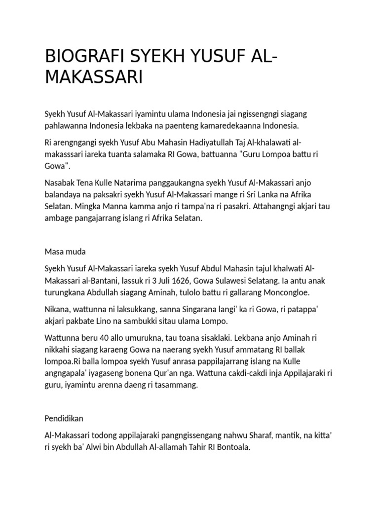 Biografi Syekh Yusuf | PDF