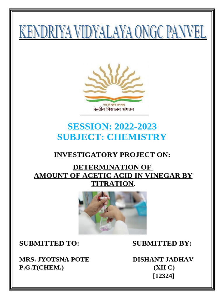 Chemistry Project For 12th | PDF | Titration | Chemistry