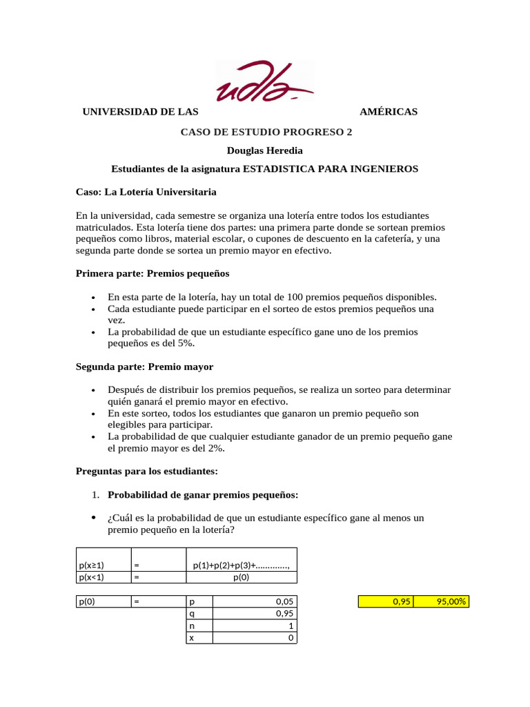 Caso Probablilidades PROGRESO 2 | PDF | Lotería | Probabilidades y estadísticas