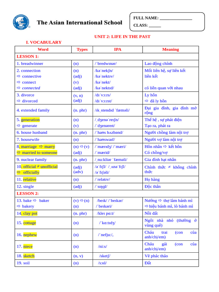 Vocabulary & Grammar E9 - UNIT 2 | PDF