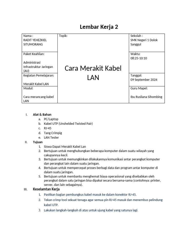 Lembar Kerja 2 (Merakit Perkabelan) | PDF
