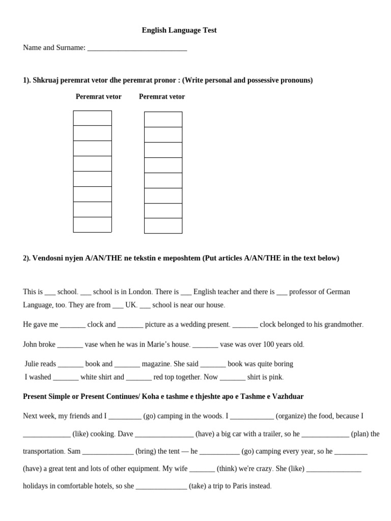 English Language Test Full | PDF | Syntax | Linguistics