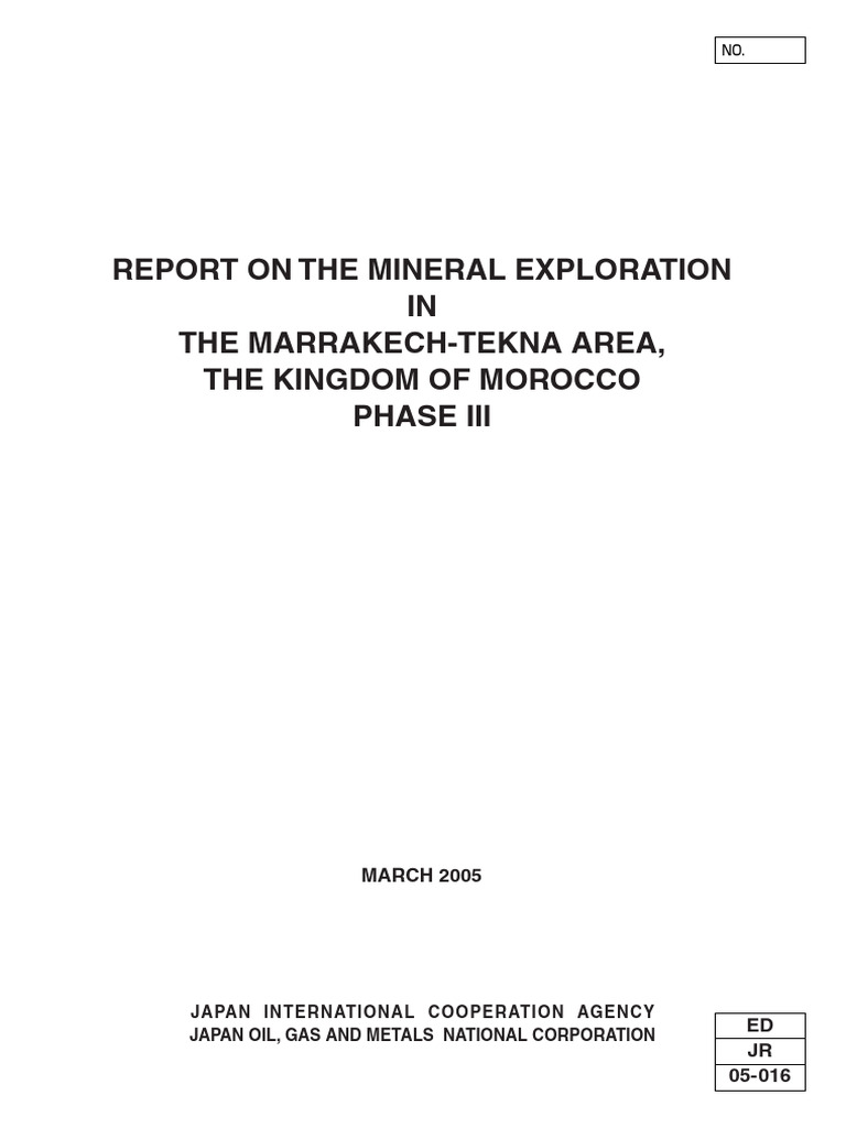 Report On The Mineral Exploration IN The Marrakech-Tekna Area, The Kingdom of Morocco Phase Iii ...