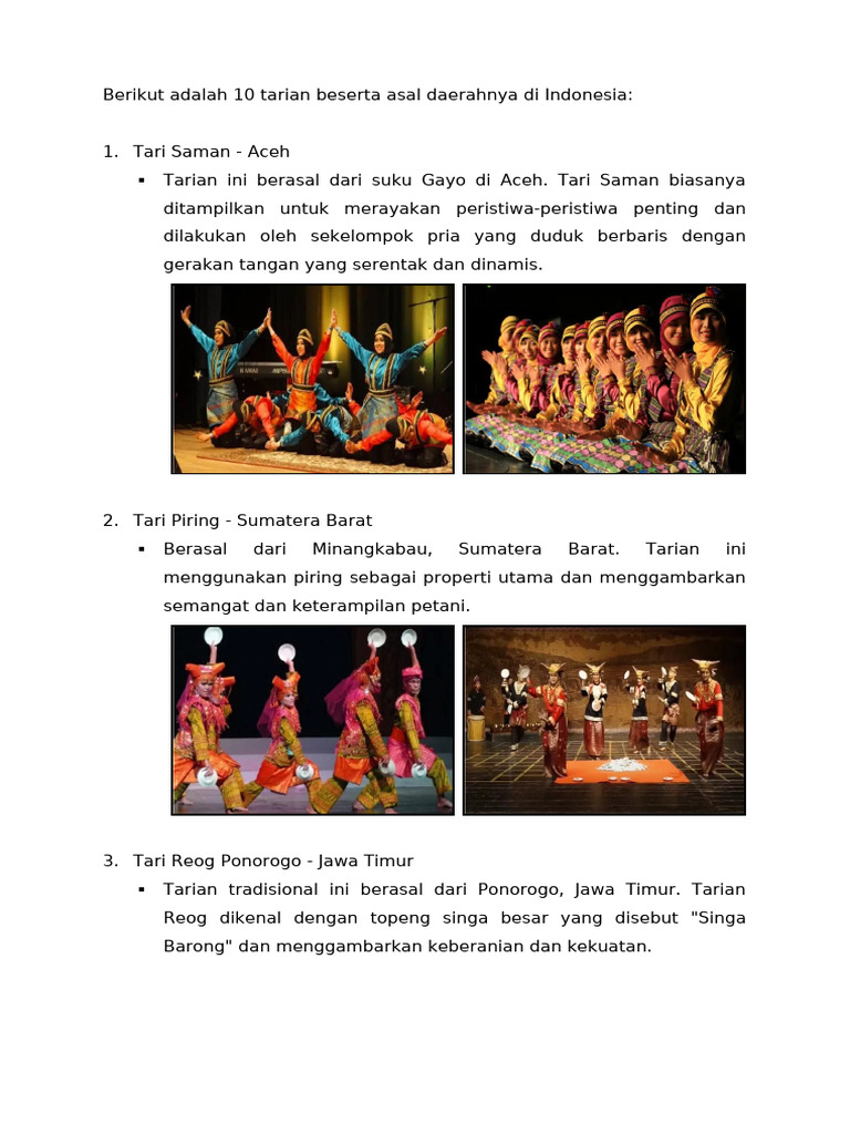 10 Tarian Tradisional Indonesia dan Asalnya | PDF