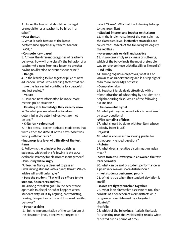 LET Exam Questions and Answers 2025 | PDF | Educational Assessment ...