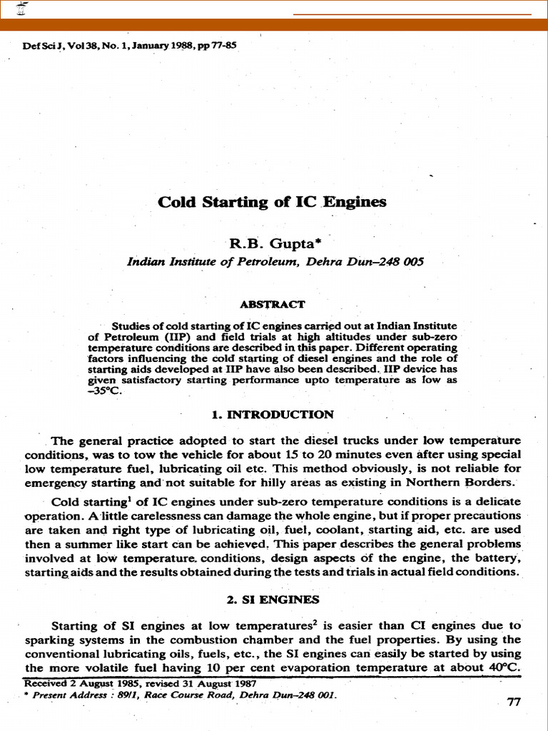 Cold Starting of IC Engines: Gupta | PDF | Diesel Engine | Engines