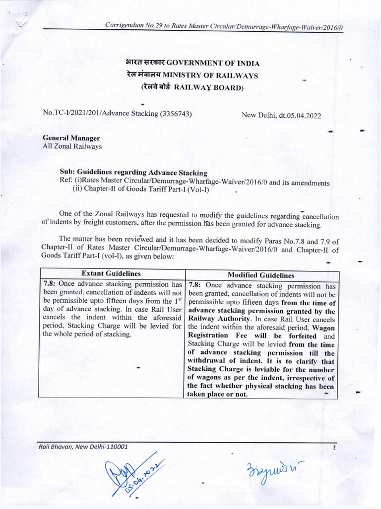 Advance Stacking Guidelines Update | PDF | Rail Transport