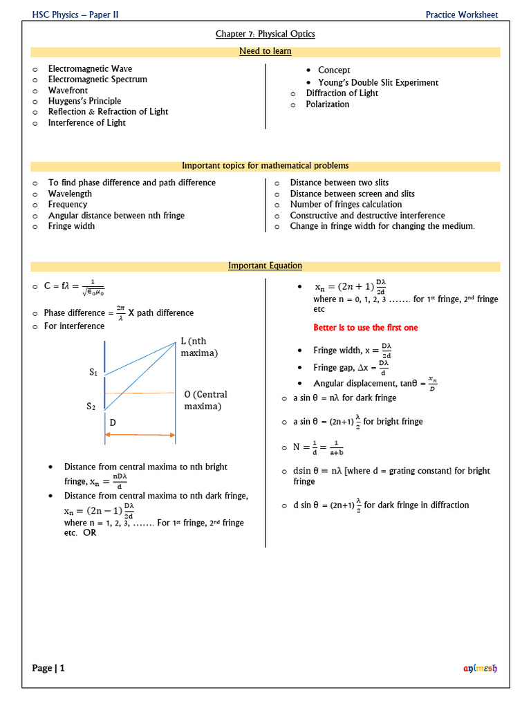 Dark Fringe Distance in Physical Optics | PDF | Diffraction | Wavelength