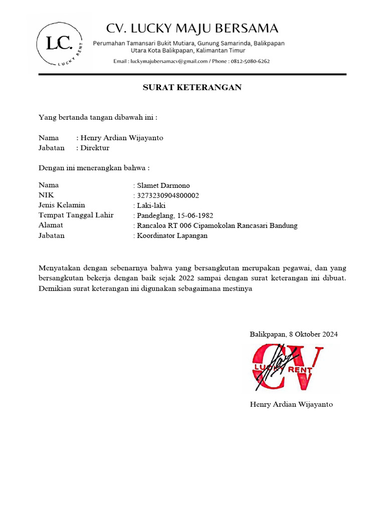 Cv. Lucky Maju Bersama PDF | PDF