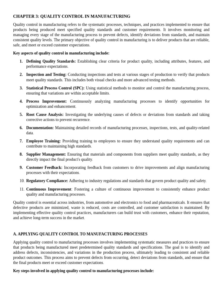 CHAPTER-3_QUALITY-CONTROL-IN-MANUFACTURING | PDF | Lean Manufacturing | Quality (Business)