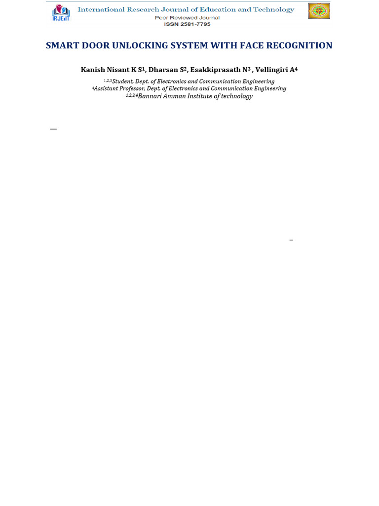 SMART DOOR UNLOCKING SYSTEM WITH FACE RECOGNITION | PDF | Usability ...