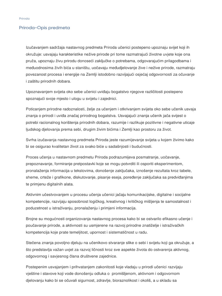 Kurikulum PRIRODA | PDF