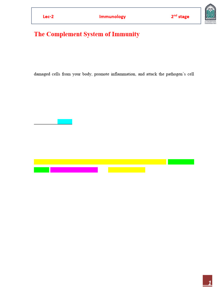 LEC-2-Immunity (1) | PDF | Complement System | Immune System