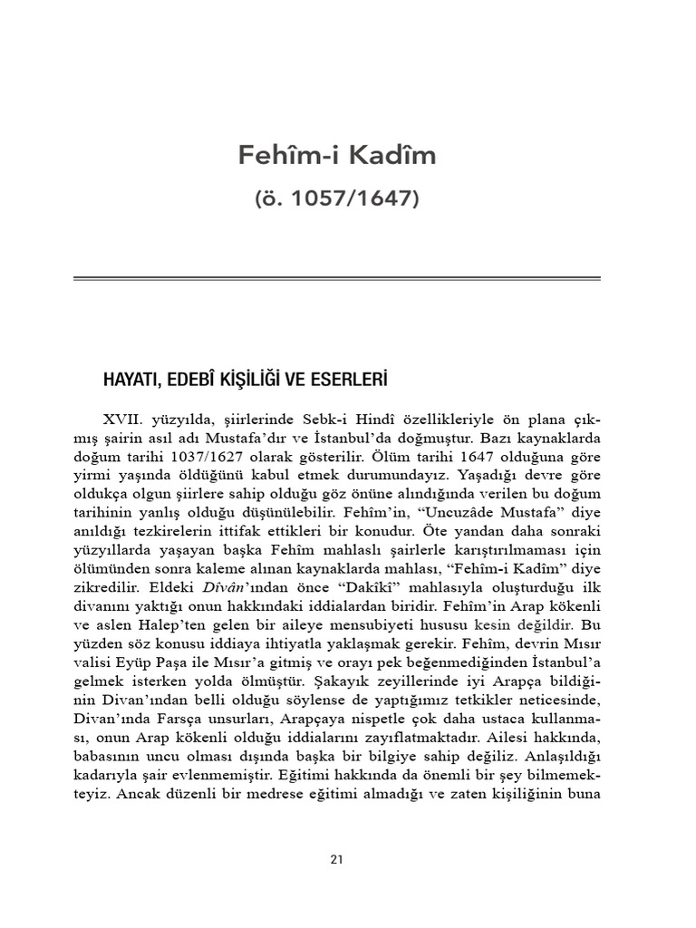 Turk Edebiyati-Fehim-i Kadim | PDF